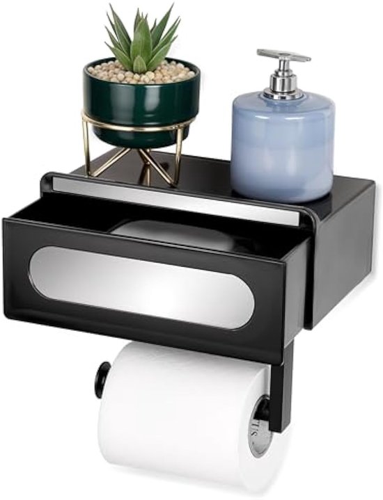 Toiletrolhouder met Plankje en Lade – Zelfklevend Wc Rol Rek – Zonder ...