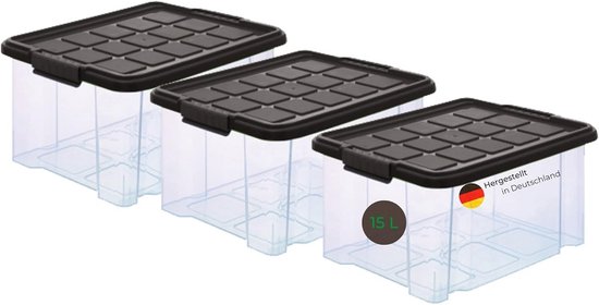 Set van 3 Opbergdozen met Deksel 15 Liter Middeltransparant Multibox | bol