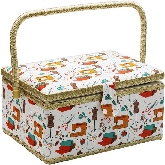 Grote Naaidoos Houten Opbergkist met Complete Naaiset en Accessoires | bol