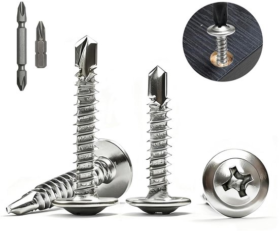 100x Zelftappende Schroeven RVS 4.2x25mm - Zelfborende Plaatschroeven ...