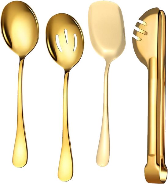 4-delige Set Serveergerei RVS - Gouden Lepels, Tangen & Opscheplepels ...