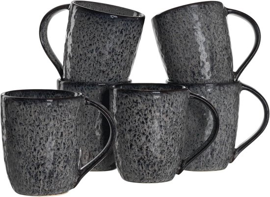Set van 6 keramische mokken - Antraciet | bol