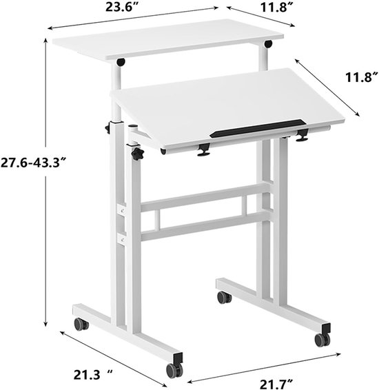 Computertafel bureau op wielen pc tafel 60x40x75 cm wit - In Hoogte ...