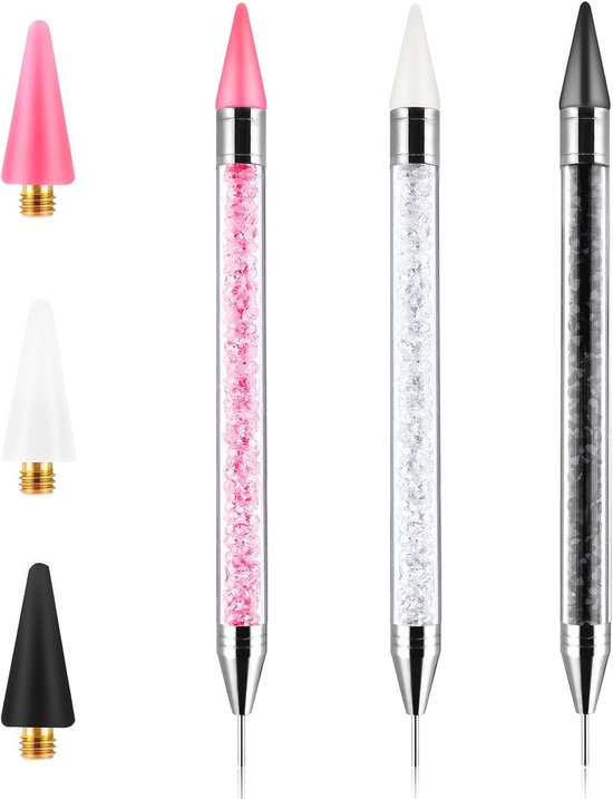 Dubbelzijdige strass wax pen set voor nail art - 3 stuks met ...