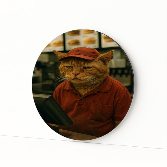 Kat aan kassa - Wandkunst rond - Wandcirkel - Dibond muurcirkel ...