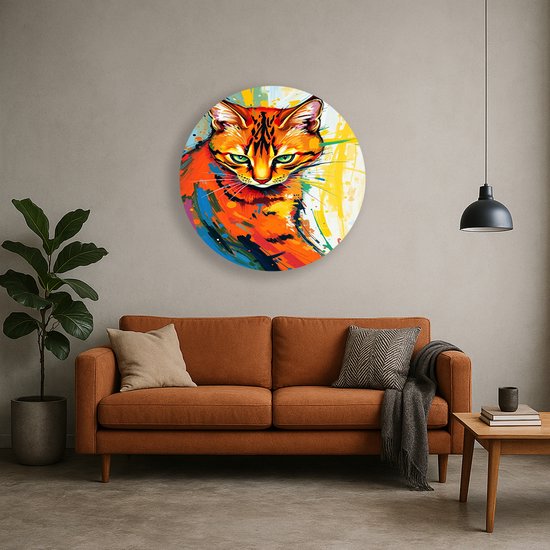 Kat wandcirkel - Rond kunstwerk - Wandpaneel - 80x80 cm | bol