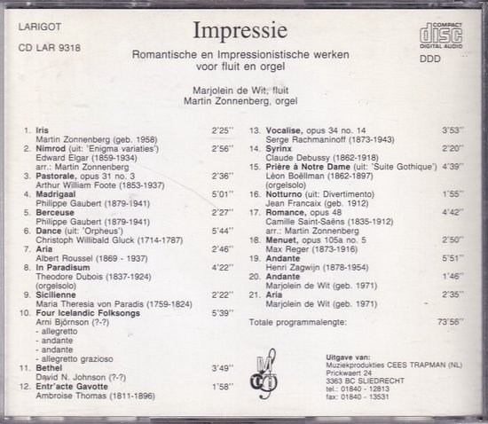 Impressie, romantische en Impressionistische werken voor fluit en orgel ...