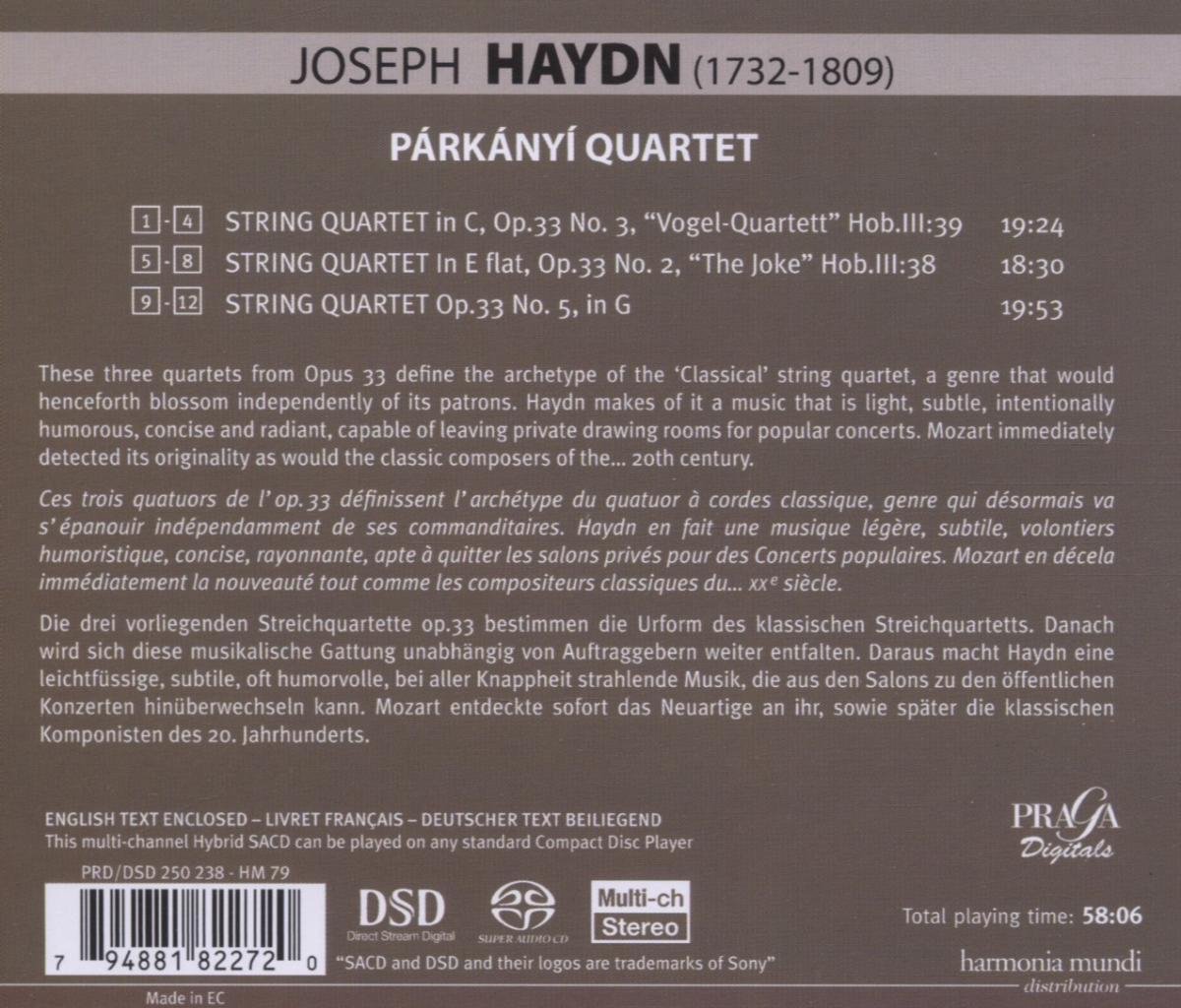 Joseph Haydn: String Quartets Op. 33, Nos. 3, 2 & 5, Párkányí Quartet | Muziek | bol.com
