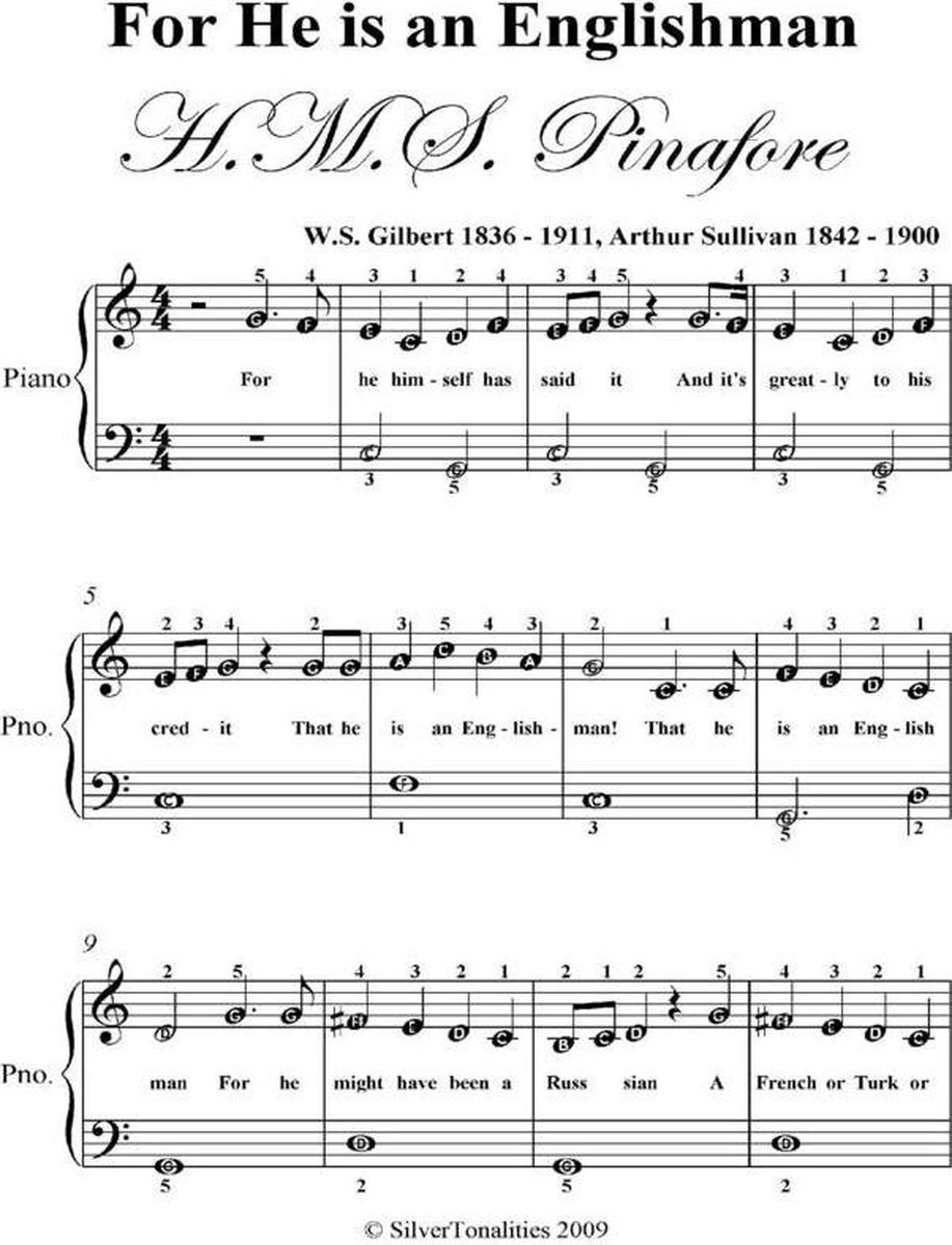 For He Is an Englishman Easy Piano Sheet Music (ebook), Gilbert ...