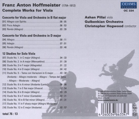 Ashan Pillai, Gulbenkian Orchestra, Christopher Hogwood - Hoffmeister ...