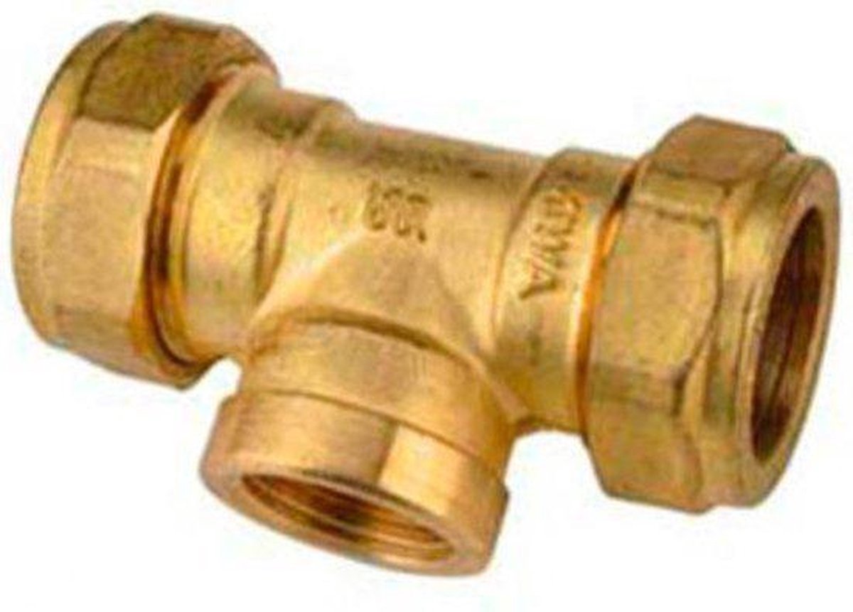 Waterklus t-stuk messing 22 mm x 1/2" x 22 mm | bol