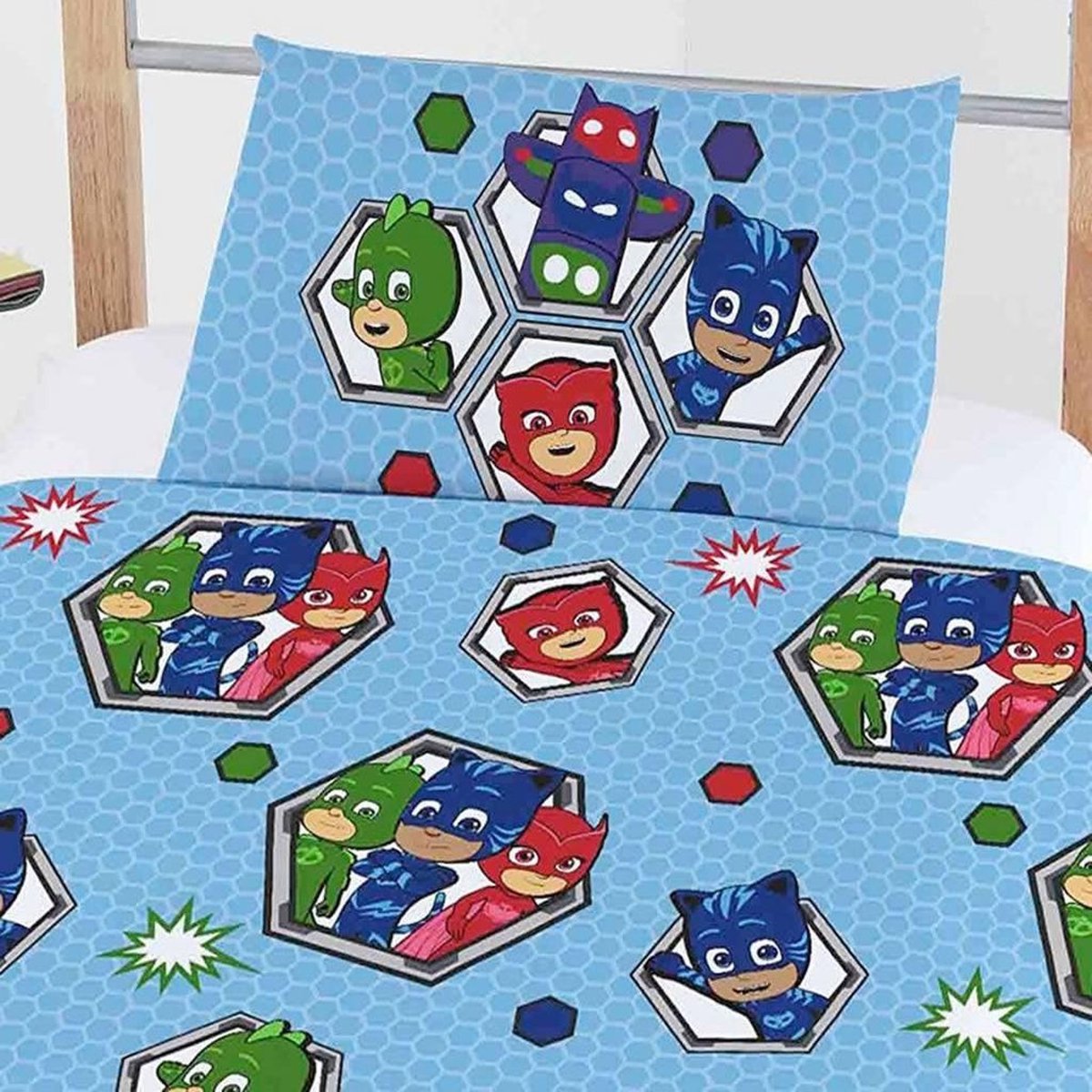 PJ Masks Badges - Dekbedovertrek - Eenpersoons - 120 x 150 cm - Blauw ...