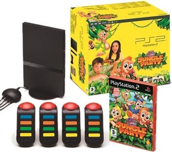 Playstation 2 - Zwart + Buzz Starter Pack (Demo Buzz Jr + Wired Buzzers ...
