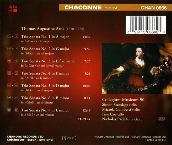 Arne: Complete Trio Sonatas / Simon Standage, Collegium Musicum 90 ...