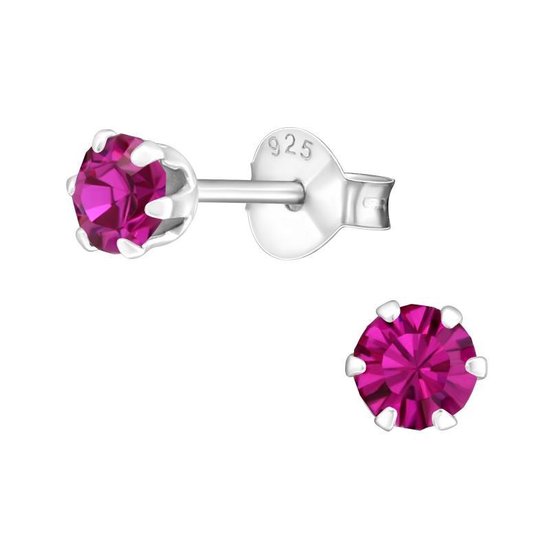 kinder oorbellen met kristal-925 zilver-fuchsia-4mm | bol.com