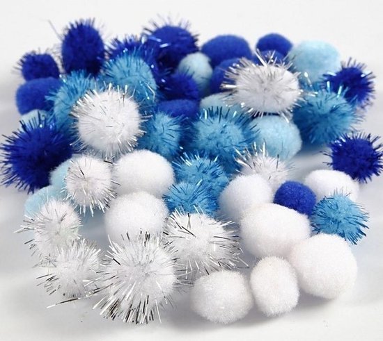 144x knutsel pompons 15-20 mm wit/blauw | bol.com