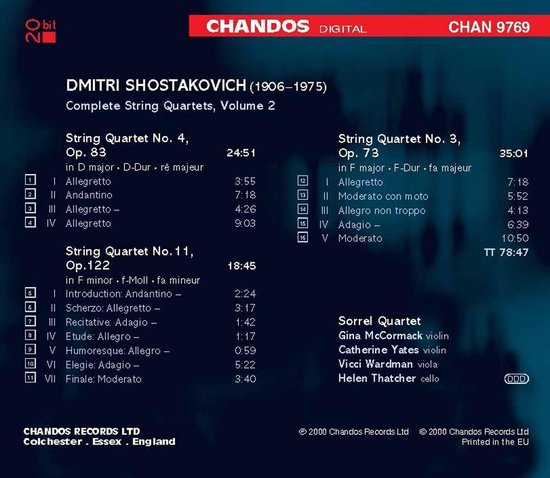 Shostakovich: String Quartets Vol 2 / Sorrel Quartet, Sorrel Quartet ...