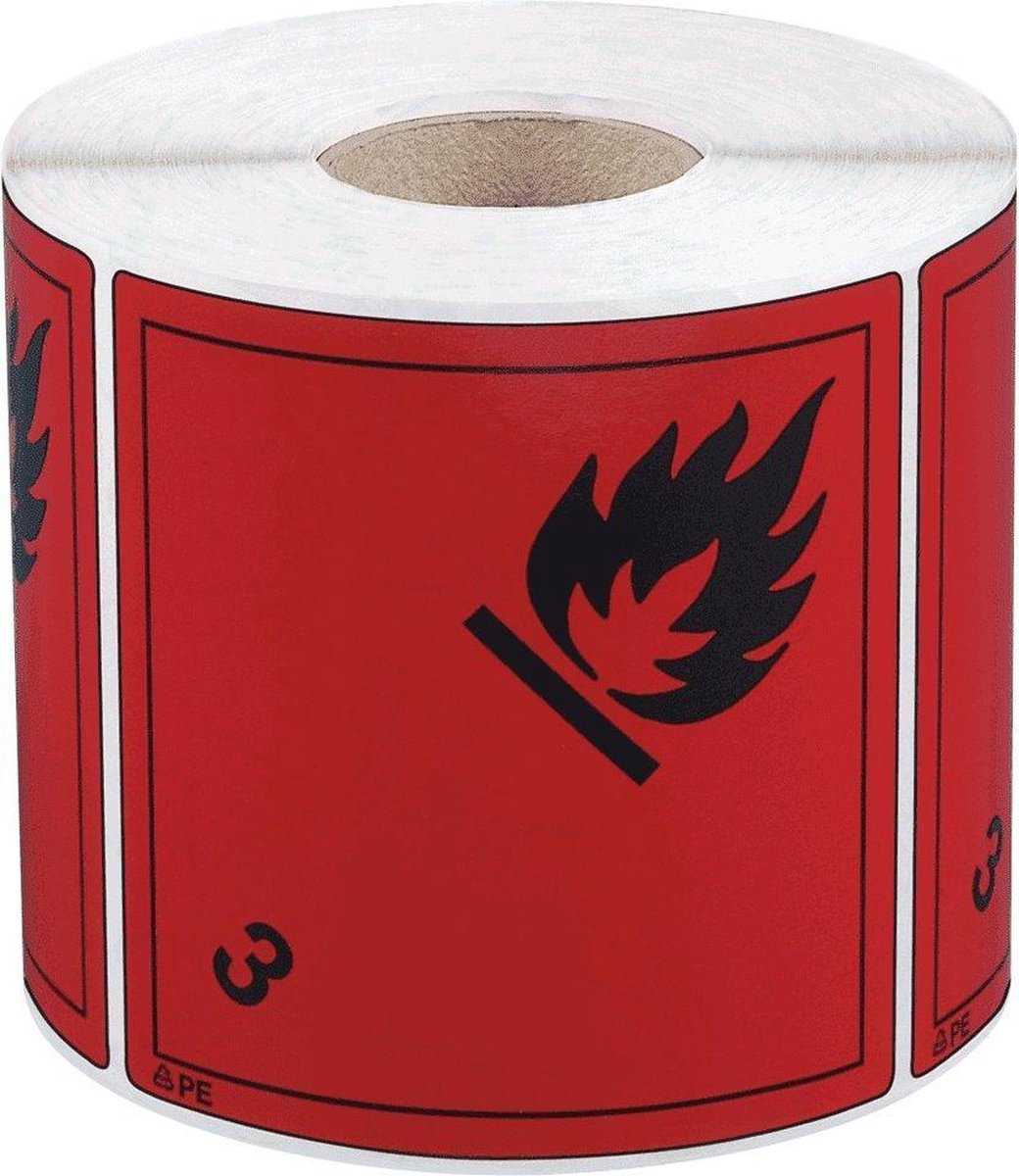 ADR sticker klasse 3 ontvlambare vloeistoffen, zeewaterbestendig op rol ...