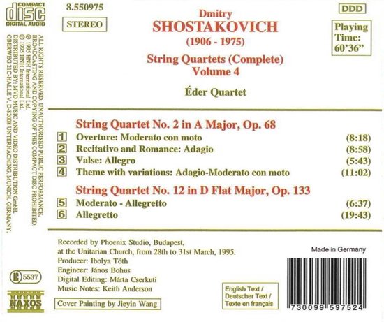 Eder Quartet - Shostakovich: String Quartets 4 (CD), Minguet Quartett ...