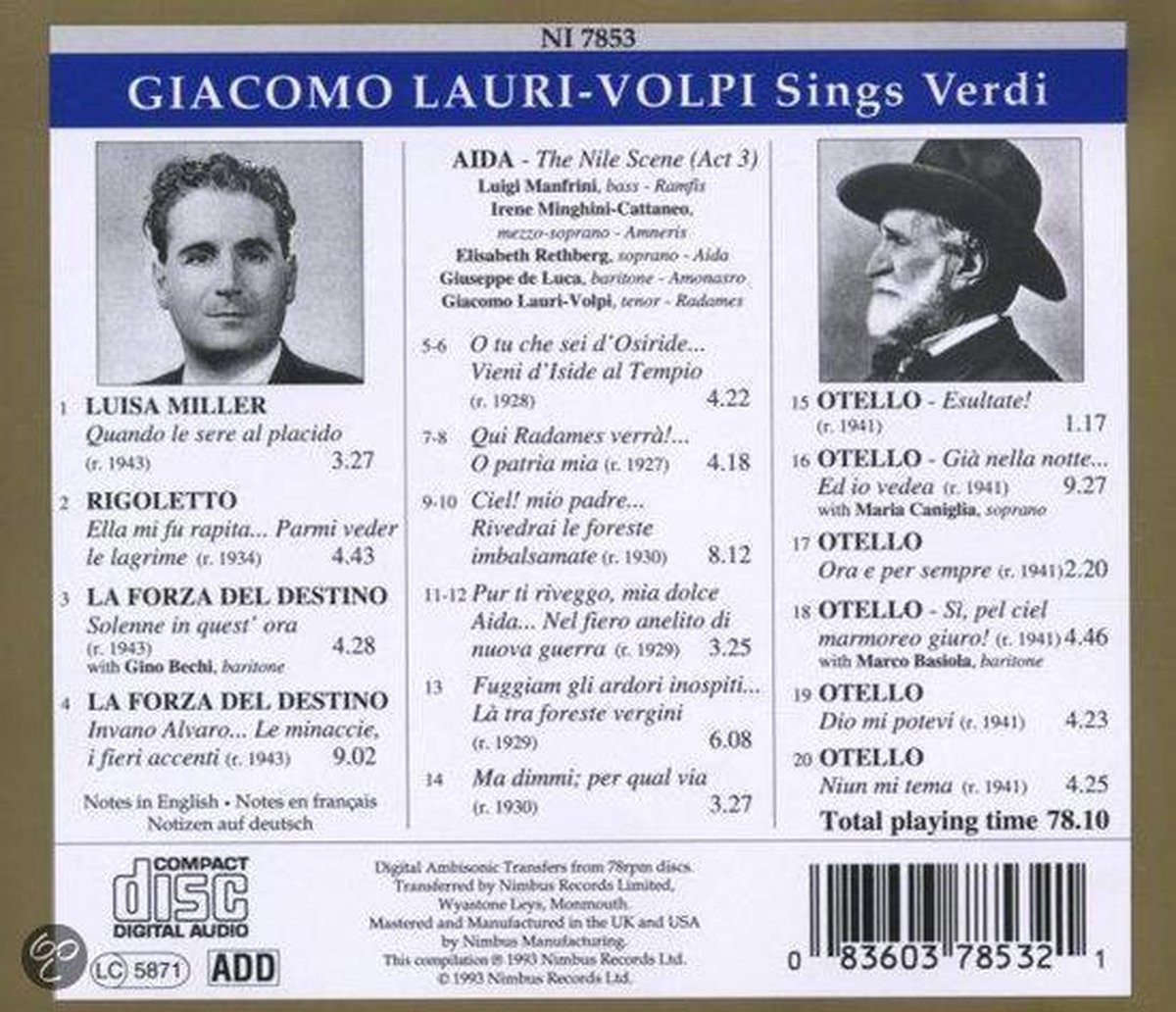 Lauri-Volpi - Giacomo Lauri-Volpi Sings Verdi (CD), Giacomo Lauri-Volpi ...