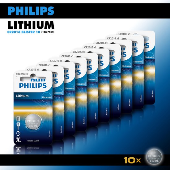 Philips Lithium Knoopcel batterijen CR2016 - Knoopcellen 75 mAh - CR2016 3V - 10 stuks | bol.com