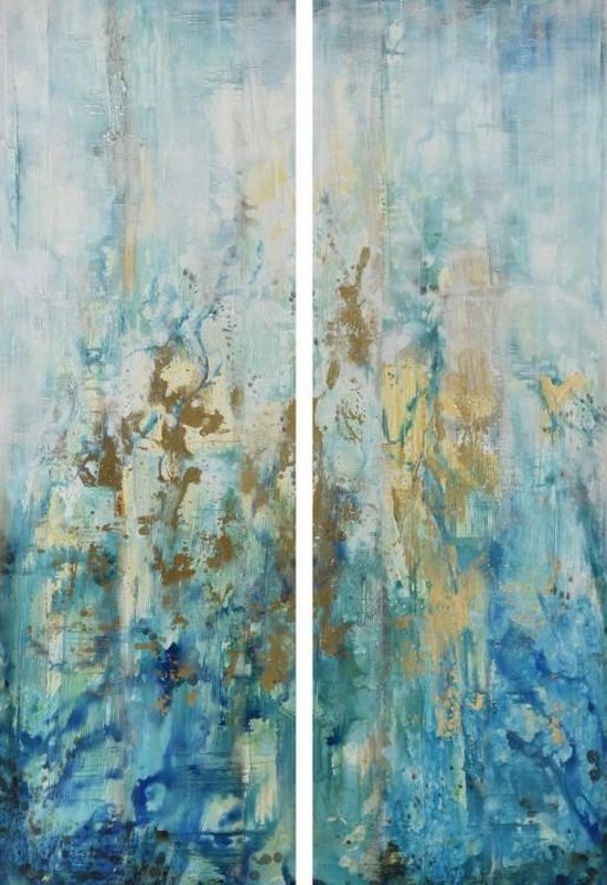 Schilderij blauw beige abstract 2 luik 50x150 | bol.com