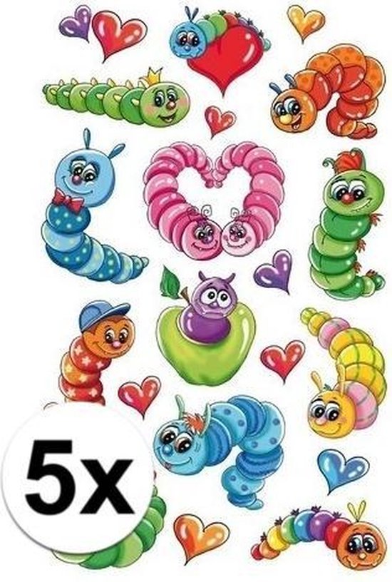 5x Rupsen 3D stickers op vel - kinder stickers | bol.com