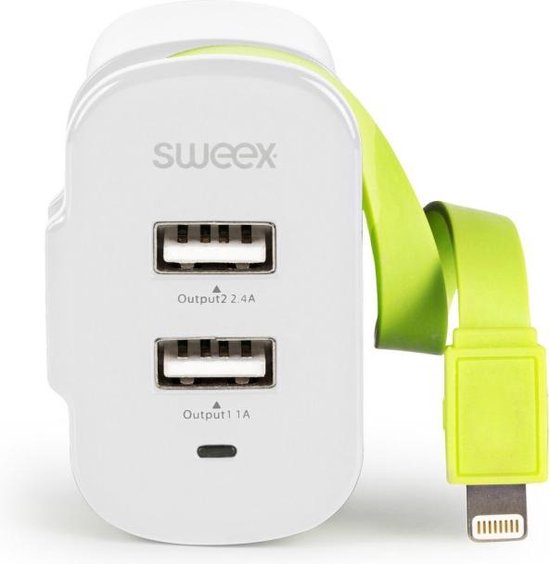 Sweex - USB Lader - 2x USB 3A / Apple Lightning - Wit | bol