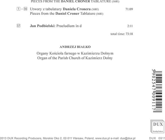 Pieces From The Daniel Croner Tablature (1681), D. Croner | CD (album ...