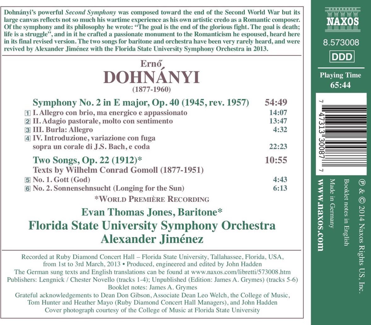 Evan Thomas Jones, Florida State University Symphony Orchestra ...