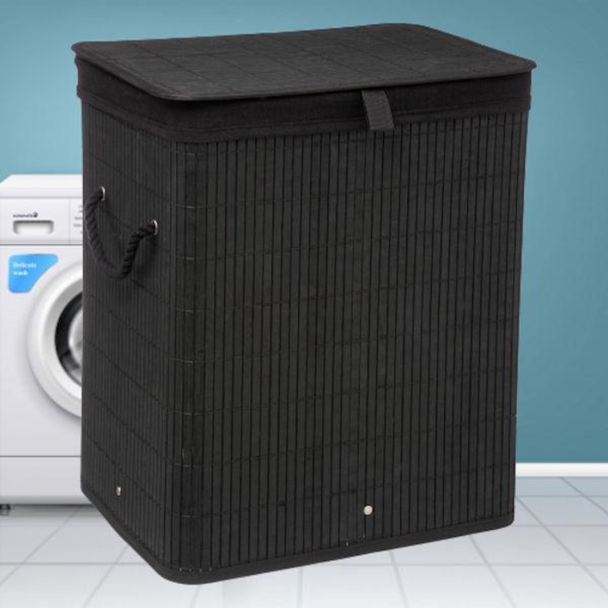 Decopatent® Grote Bamboe Wasmand met deksel - 60 L - Wasmand 1 Vak met ...
