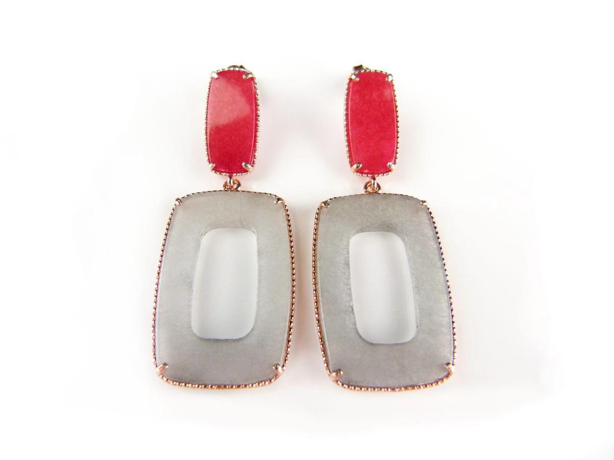 Zilveren oorbellen oorringen roos goud verguld Model Crush met grijze ...