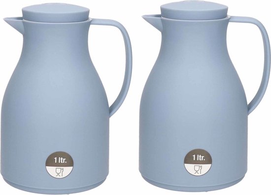 2x Koffiekannen/isoleerkannen blauw met drukknop 1 liter - 1 liter -... | bol