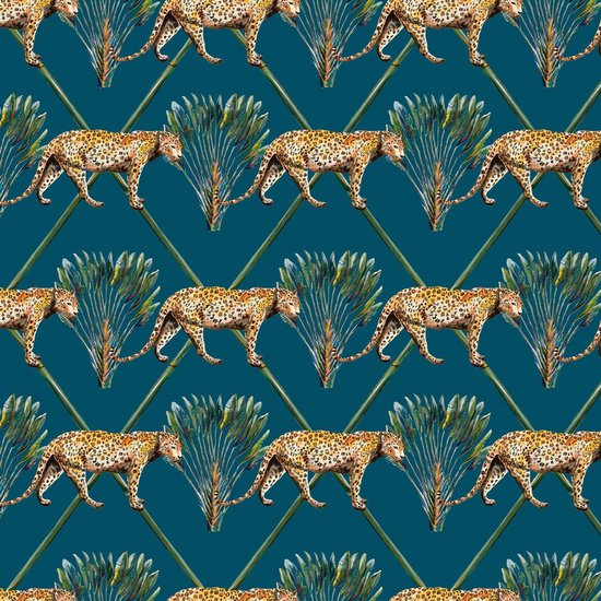 Behang Panter Palm Blauw | bol