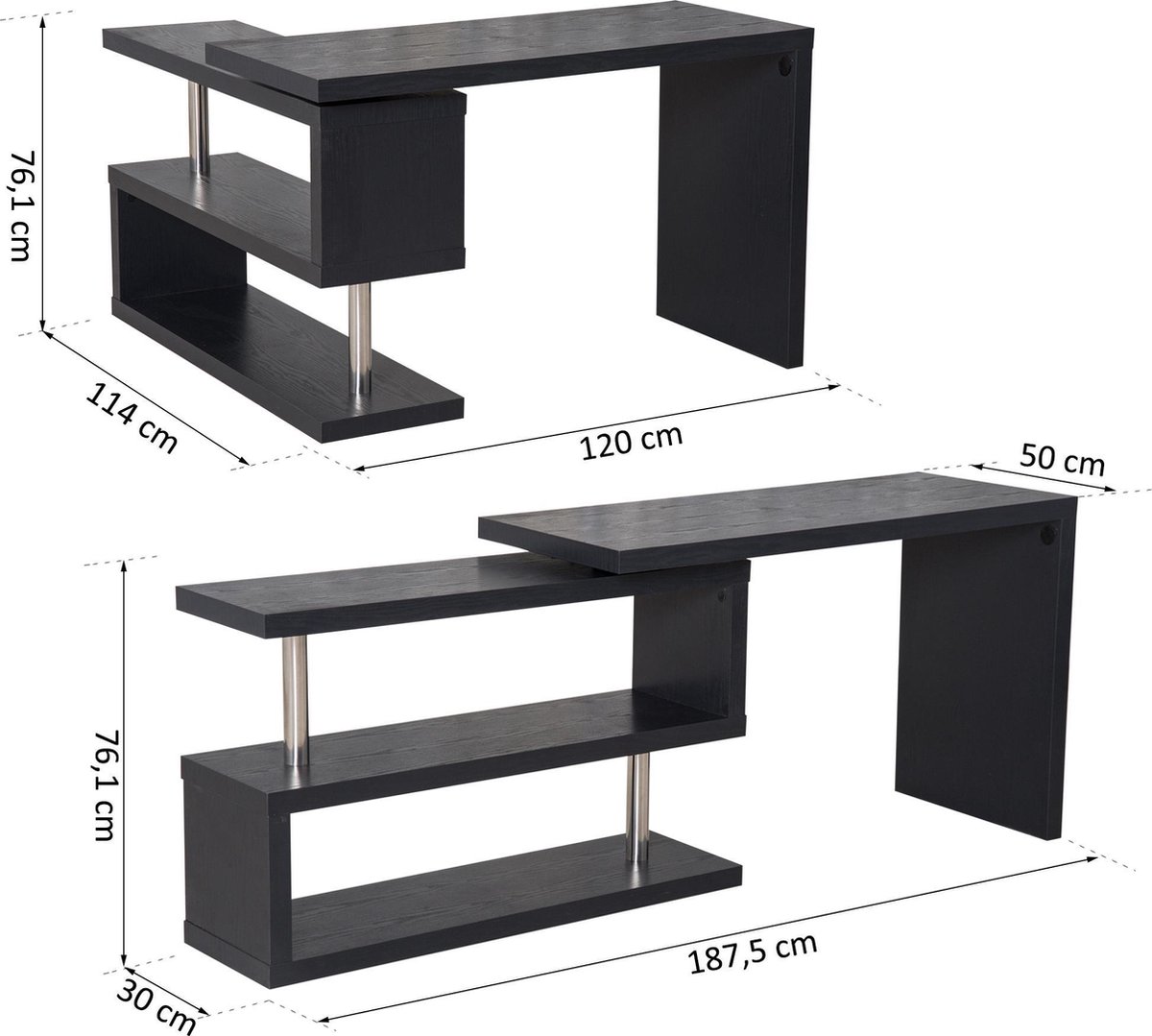 HOMdotCOM Bureau computertafel L-vorm zwart | bol.com