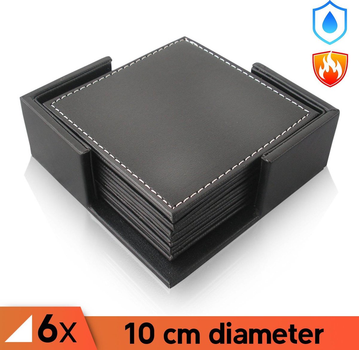 Luxe Set Onderzetters - Met houder - Vierkant - Zwart - 6 Onderzetters ...