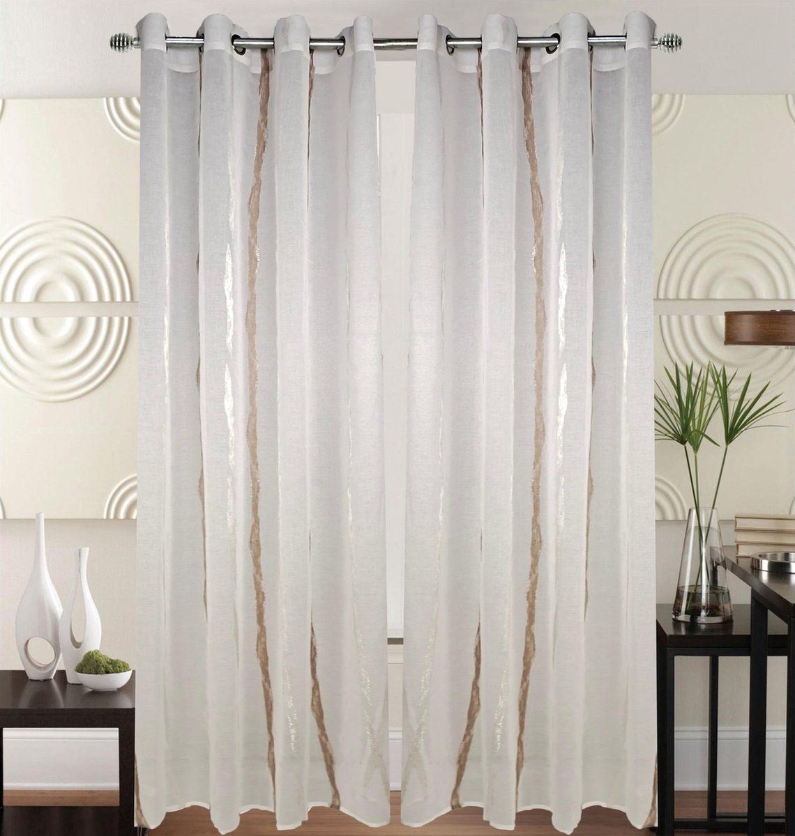 Kant en Klaar Vitrage Gordijn - Met Ringen - 140x260 cm - Wit/Goud ...