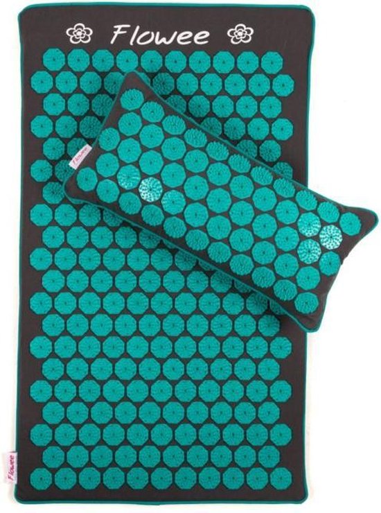 Flowee Spijkermat ECO SET – Spijkermat & Kussen - Grijs met Zeegroen ...