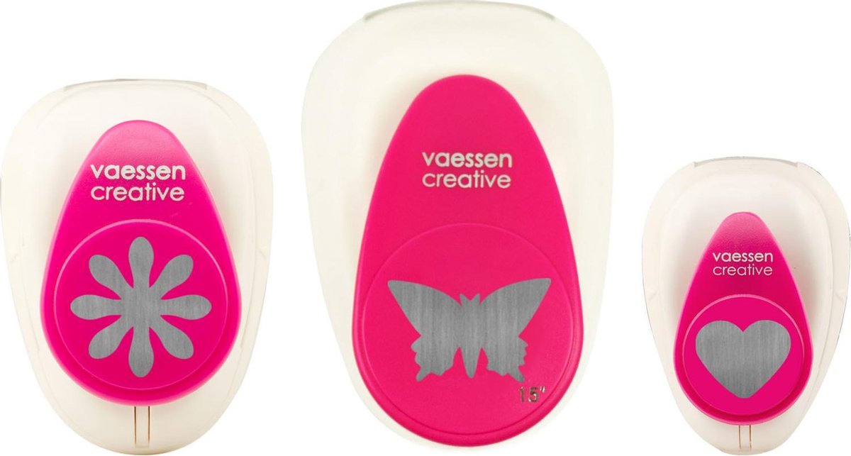 Vaessen Creative Ponsen Set Hart Bloem Vlinder - klein middel groot ...