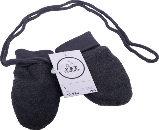 P&T Wanten Baby met Touwtje - Micro Fleece - Donker Grijs - 0-1j | bol