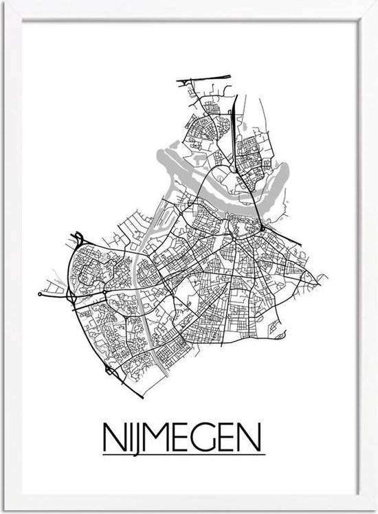 Nijmegen Plattegrond poster A2 + fotolijst wit (42x59,4cm ...