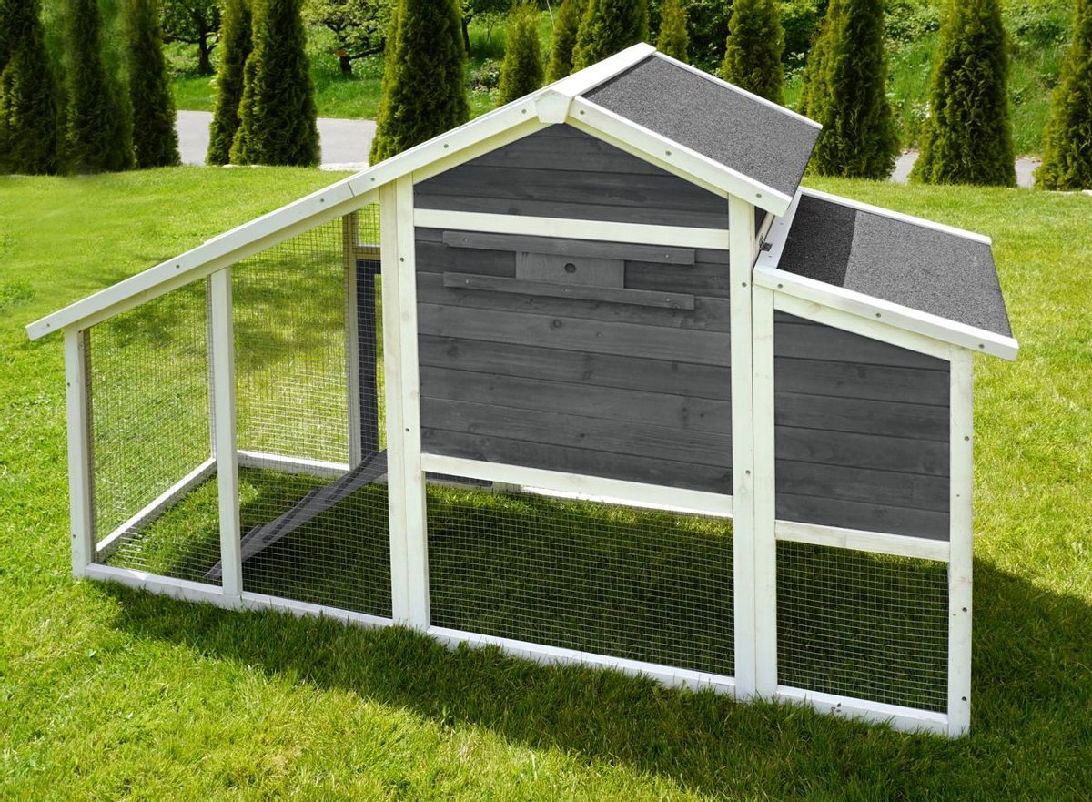 Kippenhok - Pluimveestal Voor 6 kippen Grijs & Wit - Grenen Hout van ...