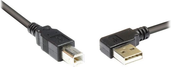 USB haaks naar USB-B kabel - USB2.0 - tot 2A / zwart - 1,8 meter | bol