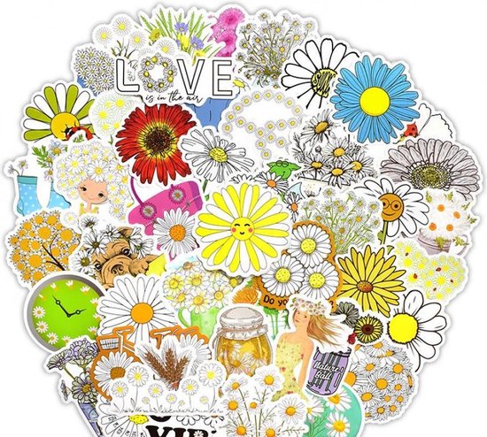 Bloemen sticker mix - 50 zomerse stickers met madeliefjes, margrieten ...