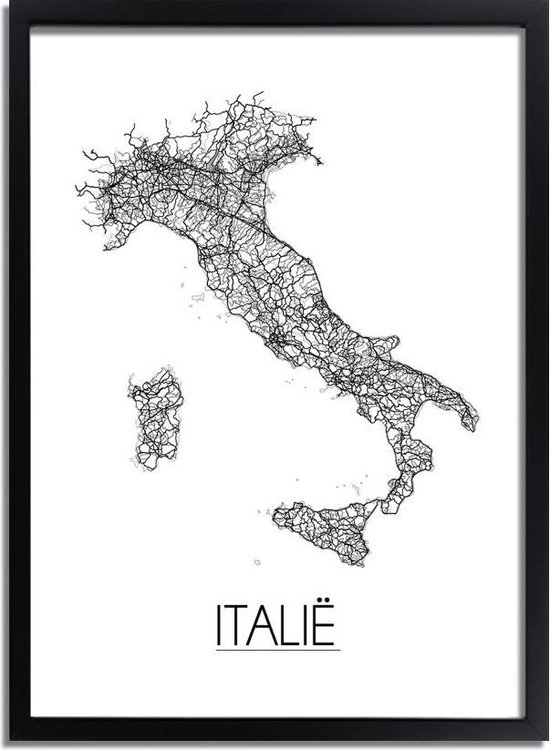 Italie Landkaart Plattegrond poster A3 + Fotolijst Zwart (29,7x42cm ...