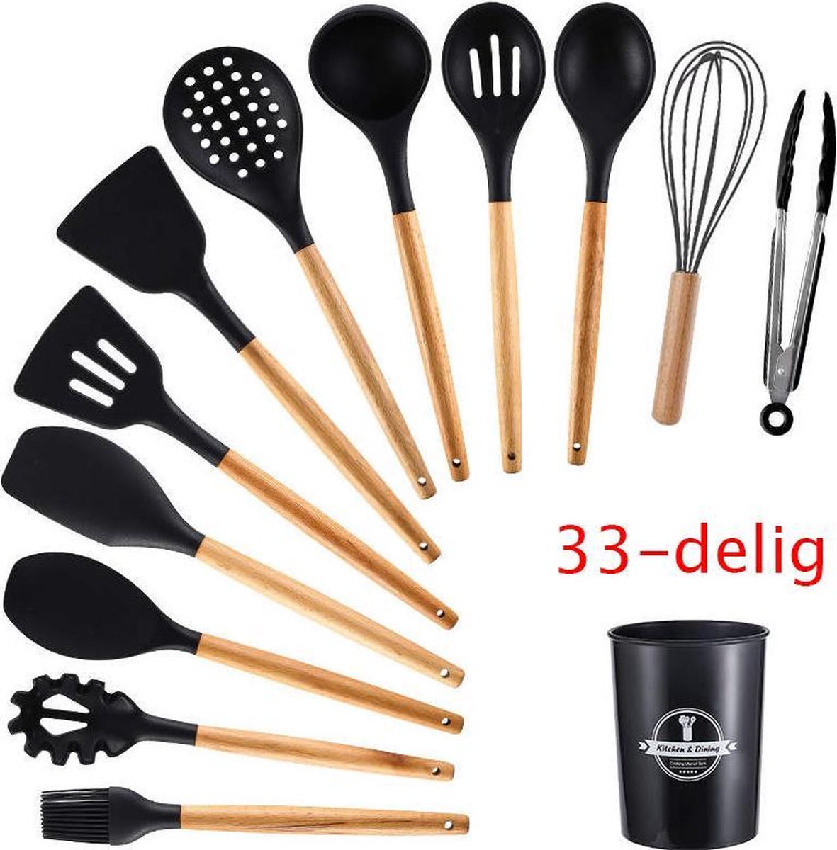 JDBOS ® Keukengerei houder - Zwart - 33-delige kookgerei set | bol.com