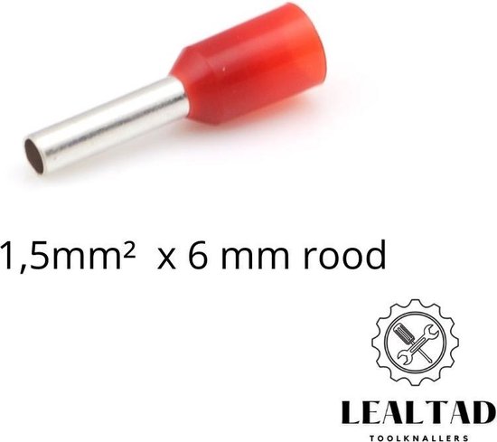 Adereindhuls 1,5 mm² x 6 mm rood 100 stuks | Ferrule | Draadhuls ...