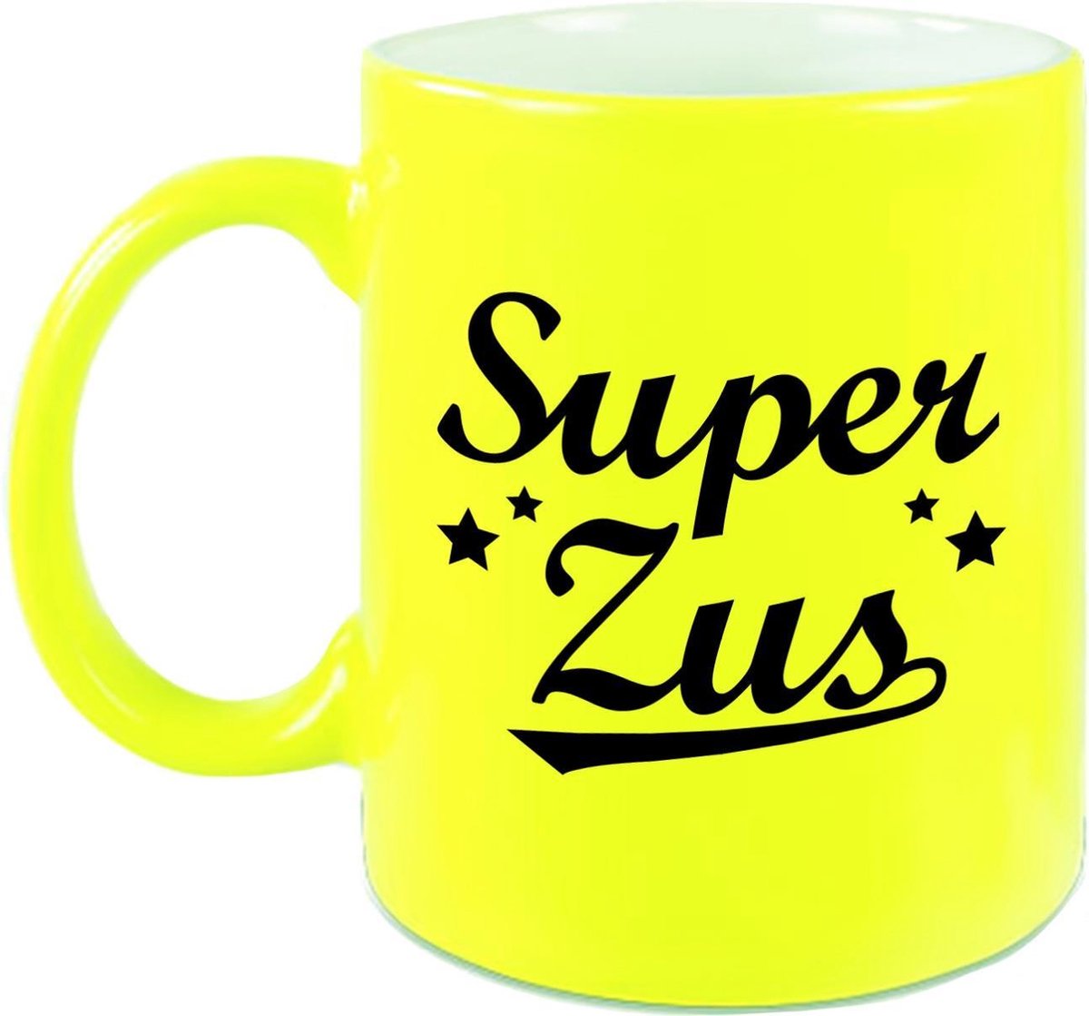 Super zus tekst mok - neon geel - familie cadeau mok / beker - 330 ml ...