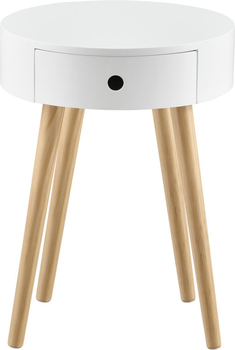 Nachtkastje - Met lade - Kleur glans wit & hout kleurig - Afmeting ...