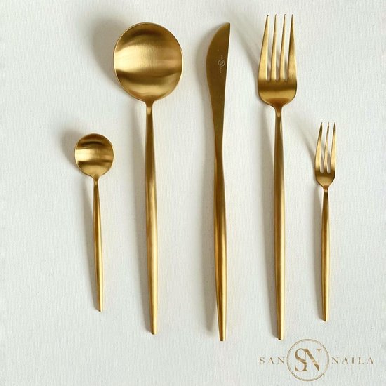 San Naila - Goud bestek - 20-delig - Mat - Bestek set - lepel - mes ...